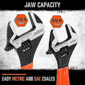 HORUSDY Adjustable Wrench Set | 2-Piece | 6-Inch and 10-Inch Crescent Wrench | Metric & SAE Scales | Cushion Grip Wrench | Cr-V Steel