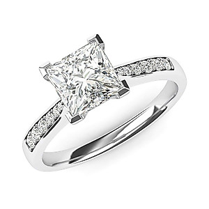 14k White Gold Solitaire 1.5ct Princess Cut Genuine Moissanite Engagement Ring with Side Stones Promise Bridal Ring (8)