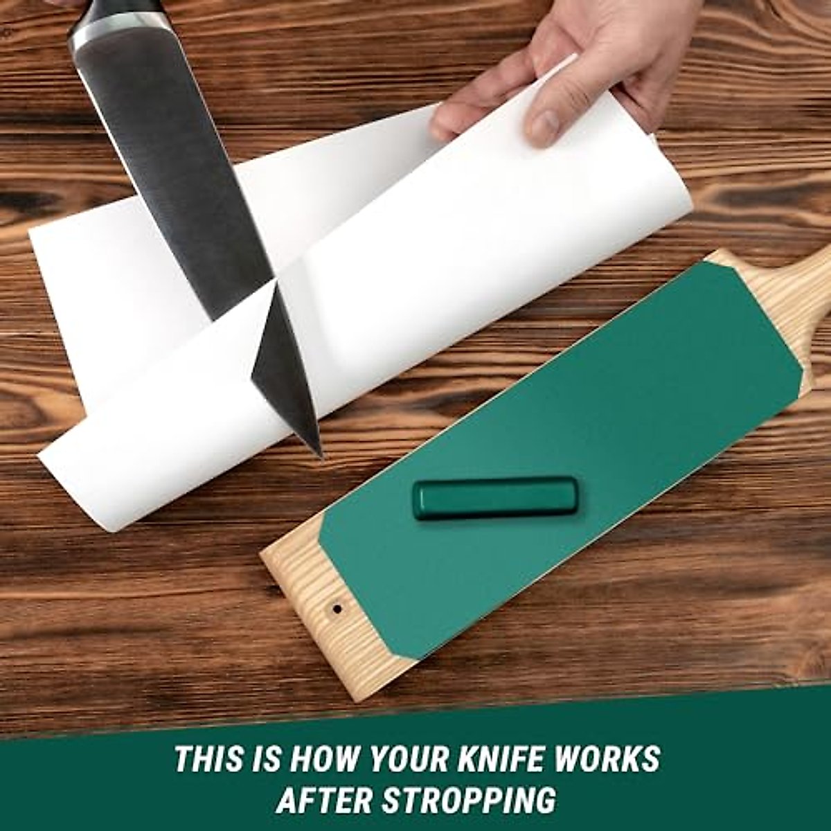 BeaverCraft Leather Strop for Knife Sharpening with Stropping Compound Knife Strop Kit LS1P1 -Stropping Leather Knife Sharpener - Stropping Kit Paddle Strop & Polishing Compound - Stropping Block