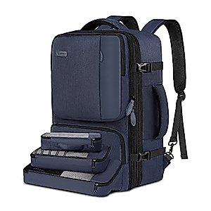 Carry on Backpack, Airline Approved 45L Travel Backpack with 3 Packing Cubes for Men Women, Water Resistant Expandable Overnight Weekender Luggage Daypack Suitcase Duffel Bag, Gift for Travelers, Blue