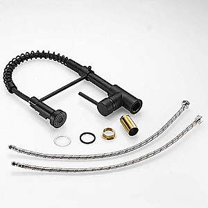 OWOFAN Modern Single Handle Spring Kitchen Faucet with Pull Down Spray, Matte Black Kitchen Sink Faucet 866080R