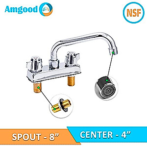 AmGood Deck Mount Kitchen Sink Faucet | 4" Center | NSF | Commercial Kitchen Utility Laundry (8" Swing Spout)