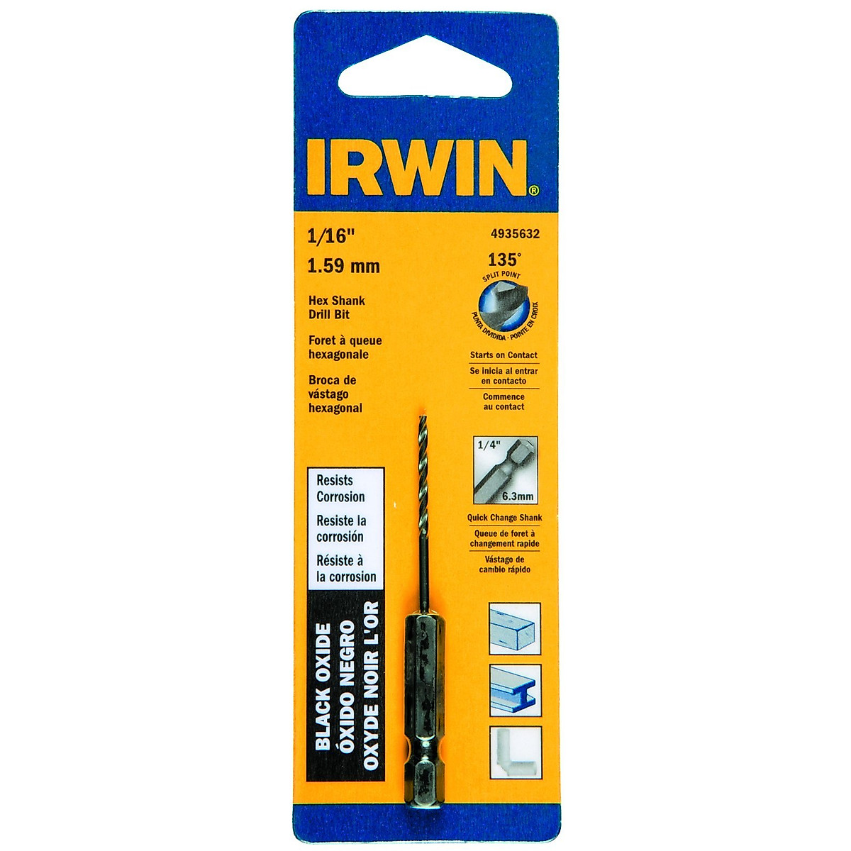 Irwin Tools 4935632 Oxide Hex Shank Drill Bit, 1/16-Inch, Black