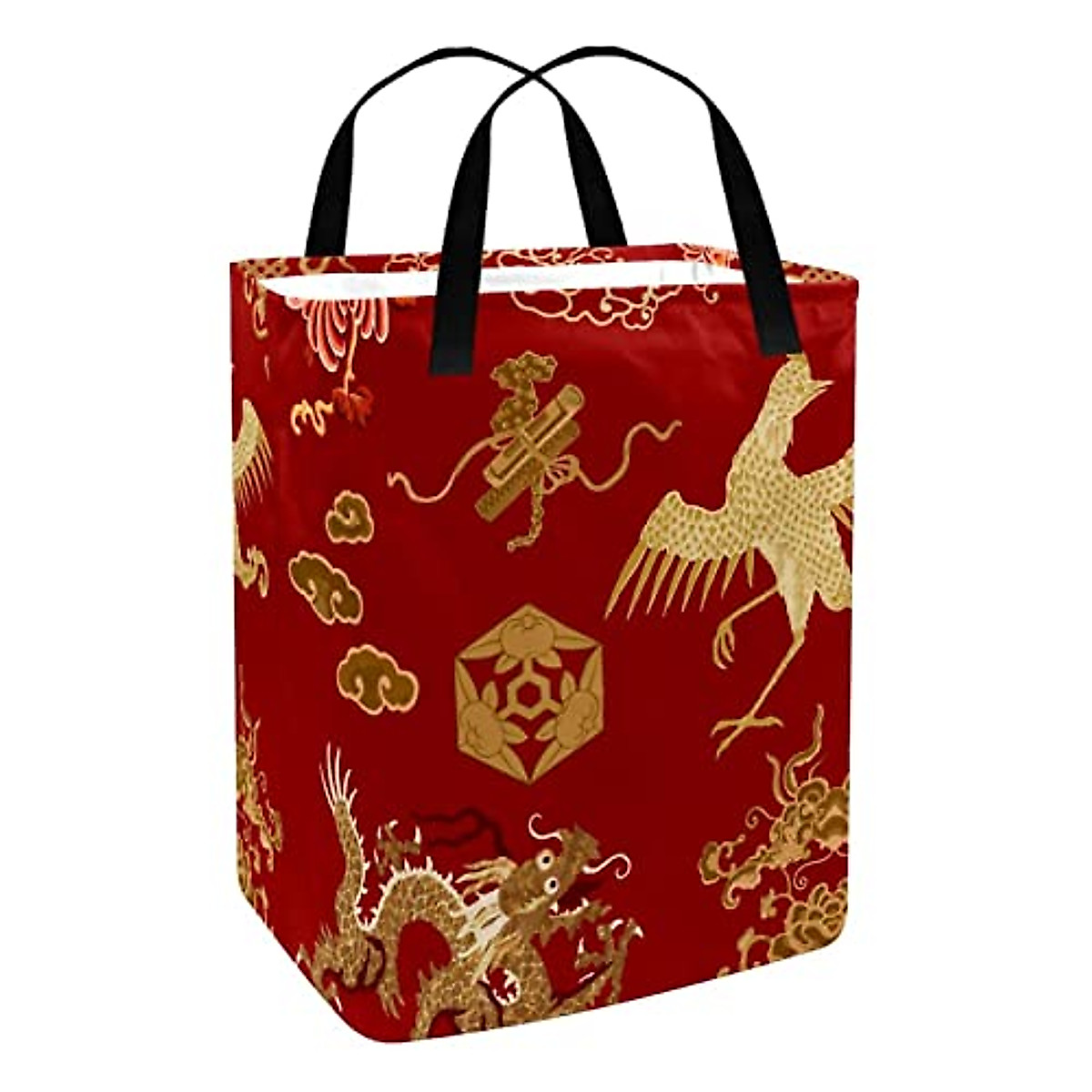 Chinese Traditional Paper-Cut Art Print Collapsible Laundry Hamper, 60L Waterproof Laundry Baskets Washing Bin Clothes Toys Storage for Dorm Bathroom Bedroom