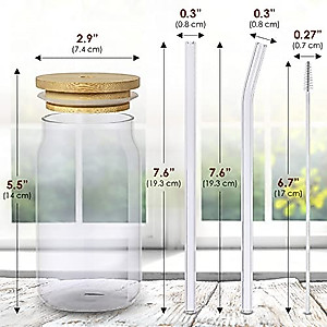 Houseables Glass Cups With Lids And Straws, Reusable Iced Coffee Glasses, 16oz, Set Of 12, Can Shaped Cute Tumbler, Bamboo Lid, For Drinking, Smoothie, Tea, Cocktail, Cold Brew, Soda, Travel Cup