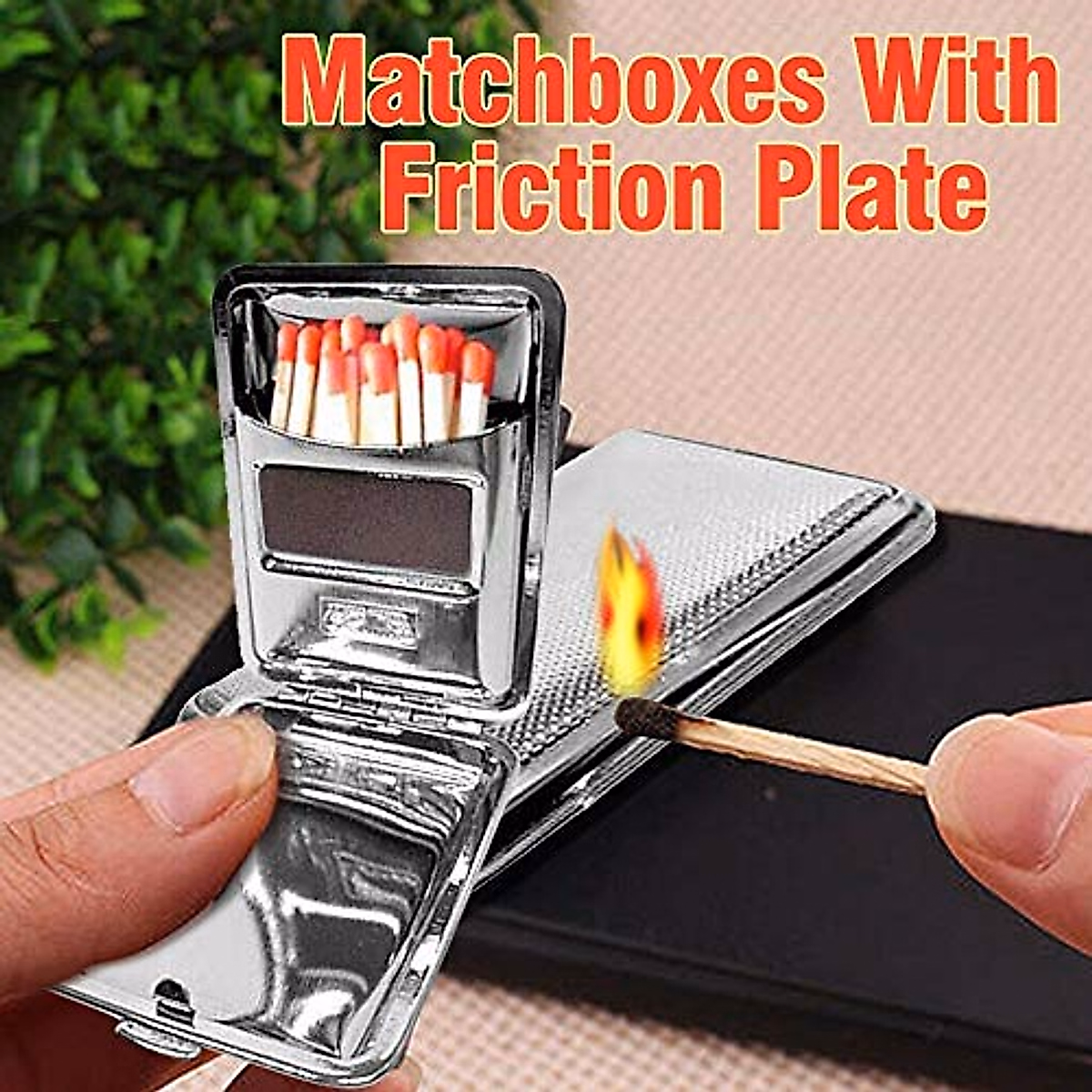 zxianc Portable Stainless Steel Matchboxes With Friction Plate,Mini One Button Waterproof Match Storage Case,Reusable Camping Outdoor Fire Starter