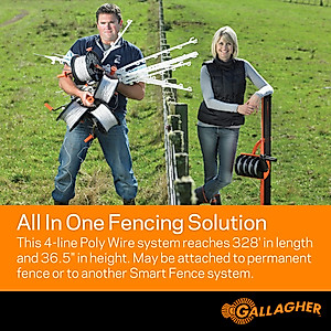 Gallagher Smart Fence 2 | Portable Fence for Containing Animals, Temporary Field Fencing, Quick and Easy Install, Safe and Versatile | 328ft of 4-Strand Electric Fencing