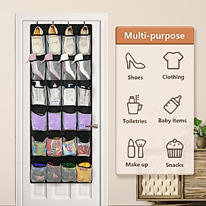 FENTEC 2 Pack Large Over The Door Shoe Organizer, 24 Pockets Mesh Hanging Shoe Organizers, Shoe Rack for Closet Mesh Closet Shoe Holder, Over Door Organizer, Shoe Organizer for Wall, Black