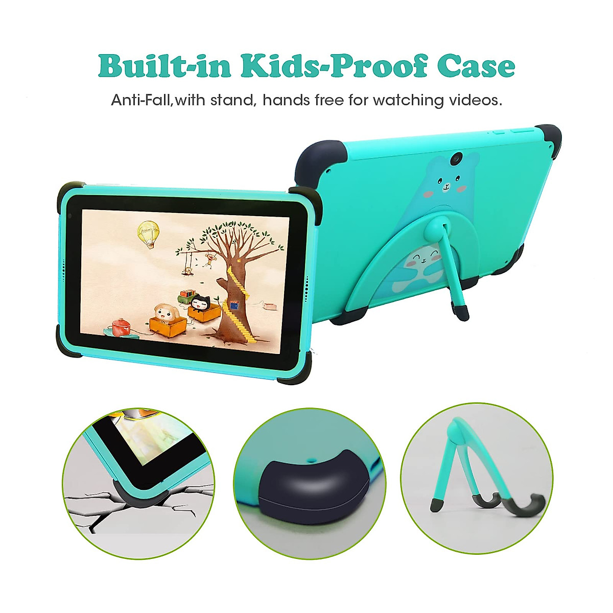 weelikeit Kids Tablet 7 inch, Android 11.0 Tablets for Kids, Toddler Tablet with GMS Certified,2GB RAM 32GB ROM, KIDOZ Pre-Installed,Parental Control,WiFi, Built in Proof Case and Stylus(Green)