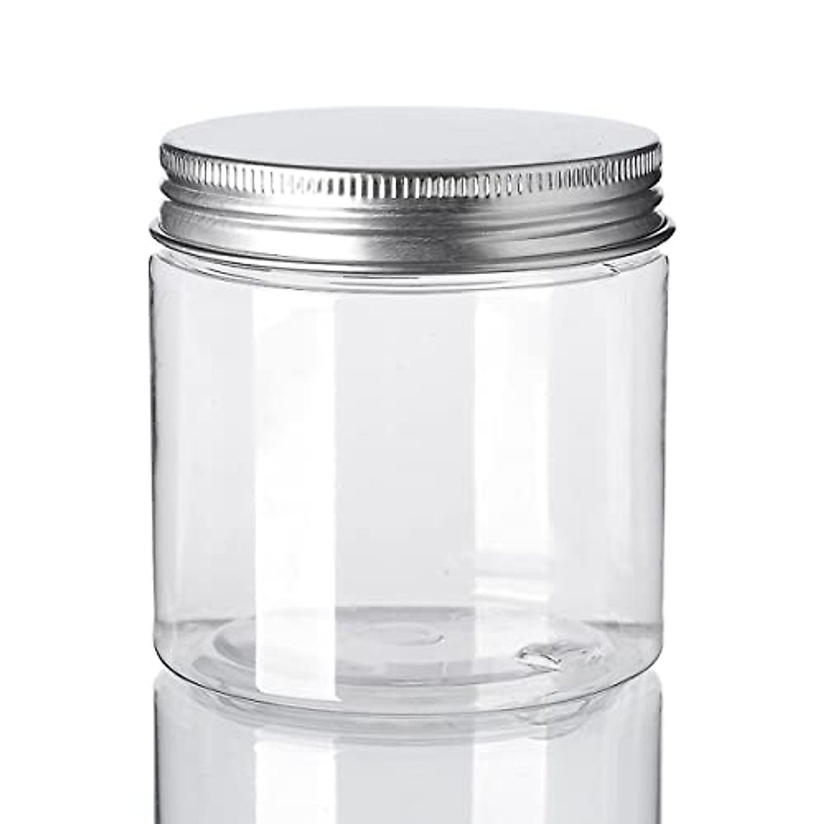 HoleviFO 14oz (420ml 12 Pack) Empty Clear Wide Mouth Plastic Jars with Silver Screw Lids and Labels - Round PET Containers for Food Storage and Dry Goods,Craft and More - BPA Free