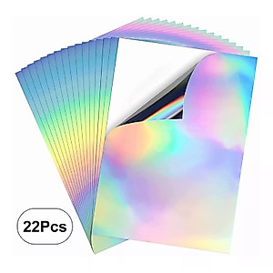 22 Sheets A4 Inkjet Adhesive Printing Paper Printable Holographic Sticker Paper Waterproof Dry Scratch Resistant Inkjet Laser Printer Holographic Stick Adhesive Paper
