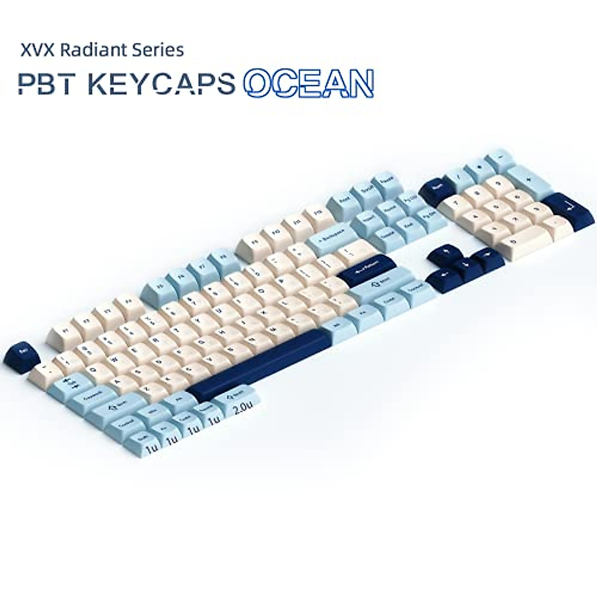 AHHC PBT Keycaps, Japanese Custom Keycaps, XVX Profile Keycaps Full Set for Cherry MX Switches Mechanical Keyboards, Thick Keyboard Keycaps with Key Puller (Blue)