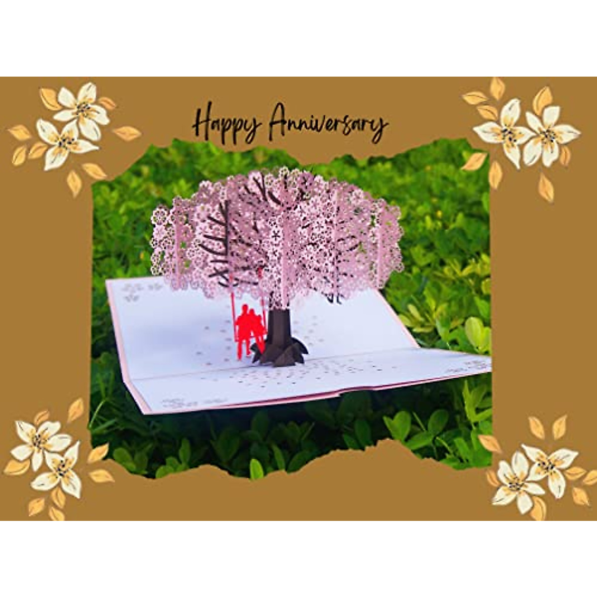 S-LOVE-CRAFT Pop Up Anniversary Card (6 x 8 In Size - Cherry Blossom Swing Couple).