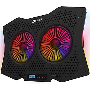 KLIM Halo RGB Laptop Cooling Pad - New 2023 - LCD Display Gaming Laptop Cooler - Quiet Laptop Stand with Fan - Compatible up to 17"- Ventilador para Laptop - 5 Year Warranty - PC Mac PS5 PS4 Xbox One