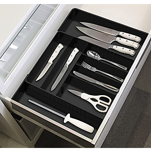 Simple Houseware Expandable Kitchen Drawer Flatware Organizer, Black