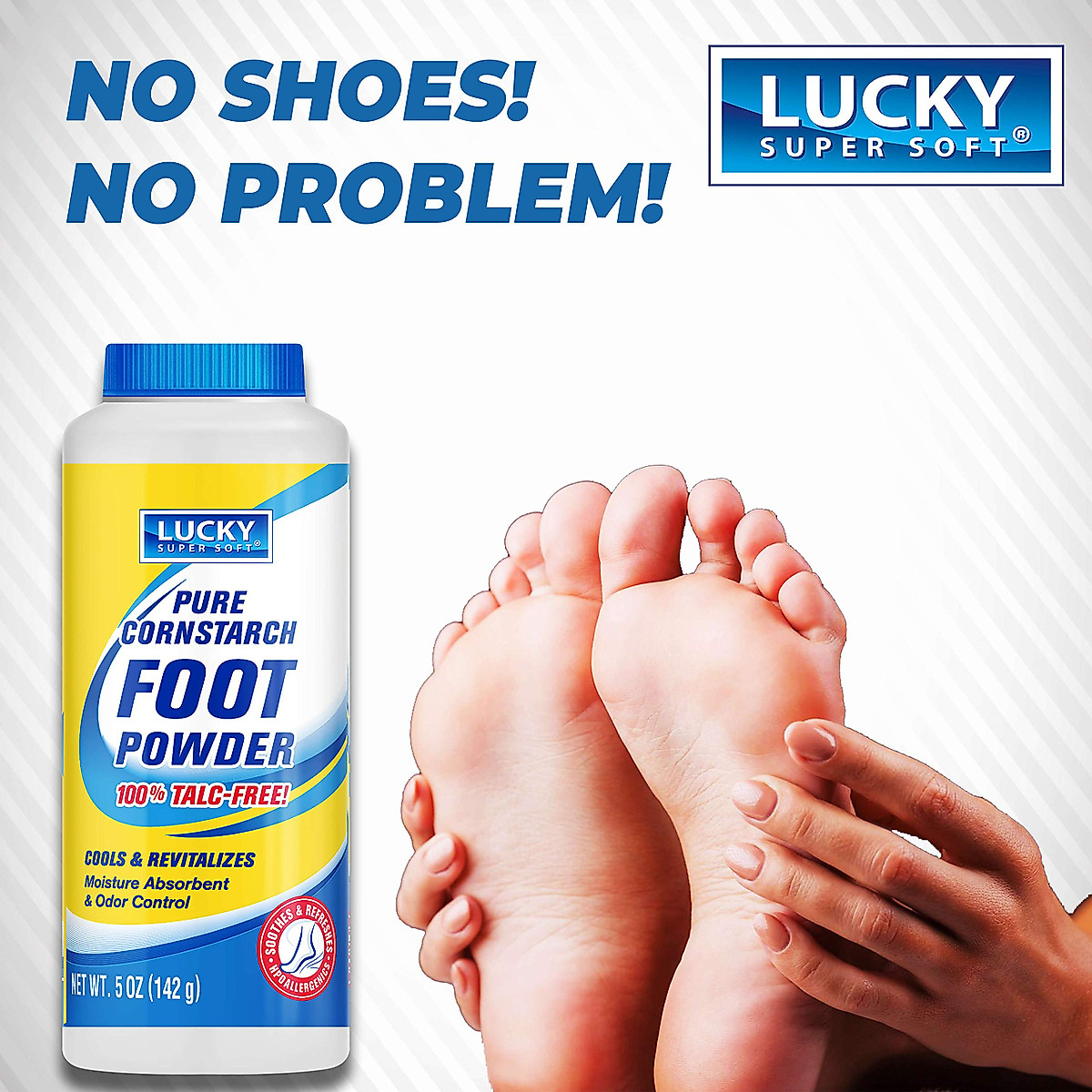 Lucky Super Soft Cornstarch Foot Powder, Talc-Free, Moisture Absorbing Odor Fighting Formula, Natural Protection Against Chafing - (12, 5-Ounce Bottles)