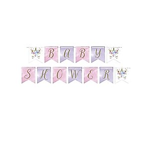Creative Converting 344437 Unicorn Baby Shower Banner, 84.5" x 6", Multi-color