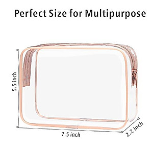 PACKISM Clear Makeup Bag with Zipper, 3 Pack Beauty Clear Cosmetic Bag TSA Approved Toiletry Bag, Travel Clear Toiletry Bag, Quart Size Bag Carry on Airport Airline Compliant Bag, Rose Pink(for age 12 or above)