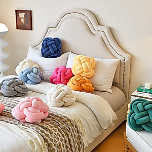 Xuyier Knot Pillow Ball, Decorative Throw Pillows with Velvet Fabric for Couch Bed, 12" Decor Knotted Square Floor Pillow Cushions for Living Room (12 Inches, Ivory White)