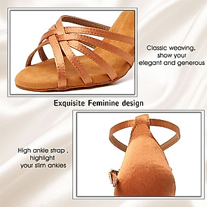 RUYBOZRY Women's Latin Dance Shoes Salsa Ballroom Performance Professional Practice Dancing Shoes, 802QB-7.5,Brown,US 9