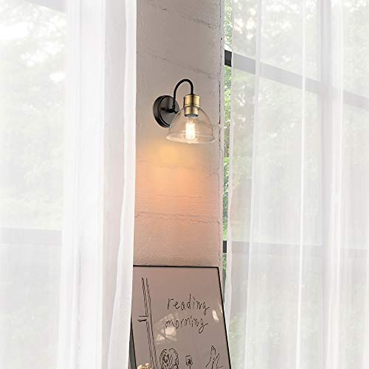 Globe Electric 51714 1-Light Wall Sconce, Dark Bronze, Antique Brass Socket, Clear Glass Shade, Wall Lighting, Wall Lamp Dimmable, Wall Lights for Bedroom, Kitchen Sconces Wall Lighting, Home Décor