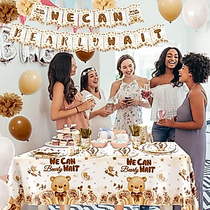 Bear Baby Shower Tableware Set Decorations Baby Party Supplies Serves 24 We Can Bearly Wait Banner Gender Reveal Party Decor Boy Girl Neutral Bear Balloons Tablecloth Backdrop Banner and Plates Set for Baby Showers Bear Theme Birthdays Party