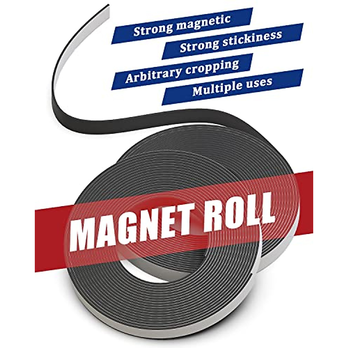 Magnetic Tape 2 Rolls 32ft Magnets with Strong Adhesive Backing Anisotropic Flexible Magnetic Strip(1rolls 16 feet x 1/2" Wide x 1/16" Thick)