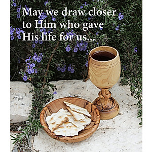 Communion Cups, Goblet, Chalice - the Lord's Supper - Wooden Bread Tray with Handmade Olive Wood Kiddush Cup also for Eucharist of the Holy Communion in Christian Congregations in Gift Bag.