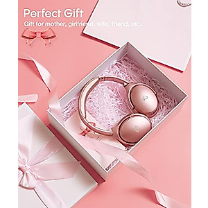 INFURTURE Rose Gold Active Noise Cancelling Headphones with Microphone Wireless Over Ear Bluetooth Headphones, Deep Bass, Memory Foam Ear Cups, Quick Charge 40H Playtime, for TV, Travel, Home Office