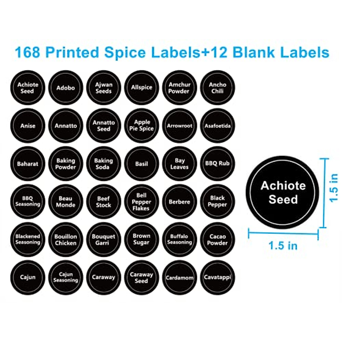 180 Spice Labels for Food Containers, Chalkboard Labels for Jars,Spice Labels Stickers Preprinted Pantry Labels,Small Chalk Labels Spice Jar Labels-Round 168 Printed,12 Blank Stickers,1 Erasable Chalk