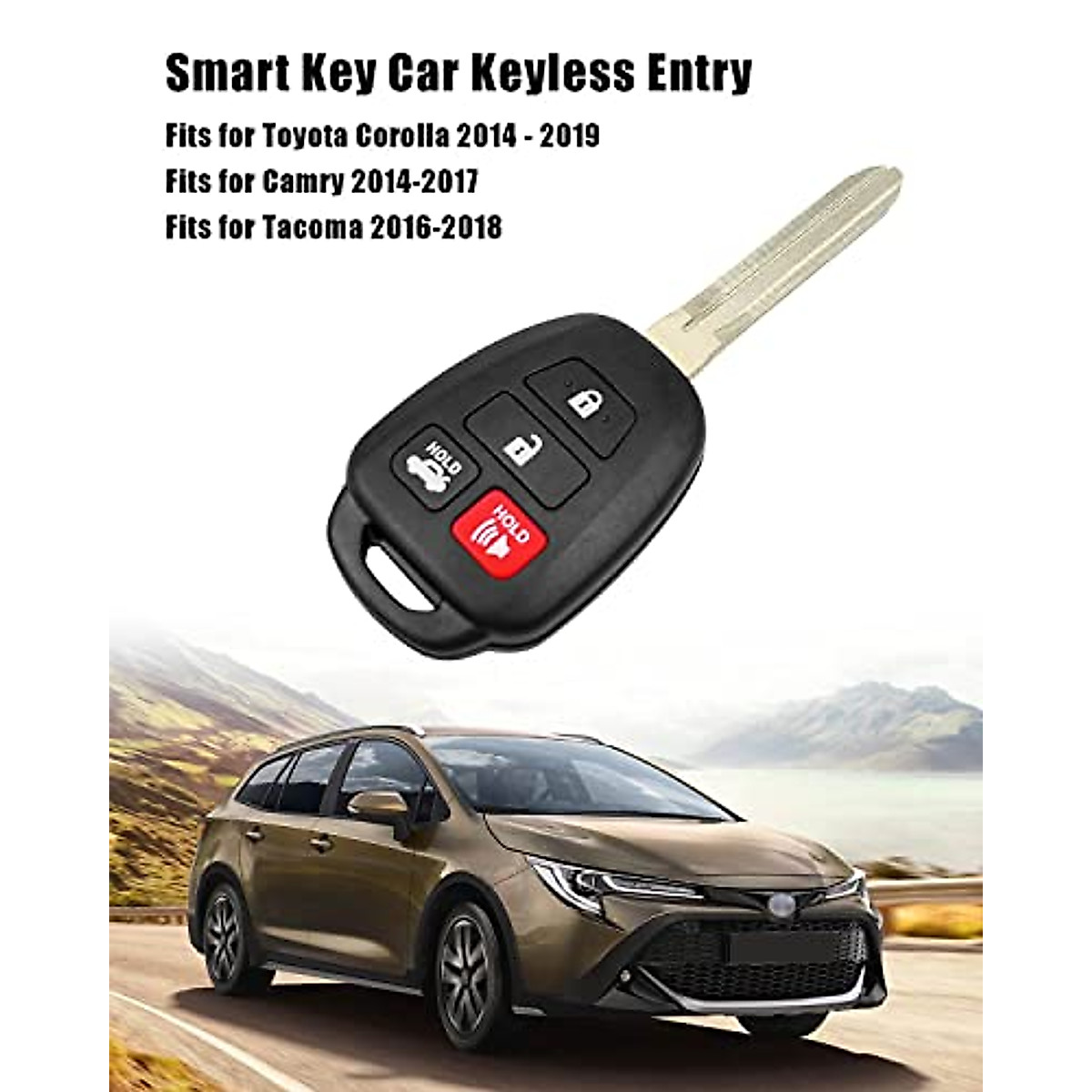 Key Fob for Toyota Corolla 2014-2019 for Toyota Camry 2014-2017 for Toyota Tacoma 2016-2018 4-Button Keyless Entry Remote Control Car Key Fob, FCC ID HYQ12BDM, HYQ12BEL2, Replace 89070-02880 H