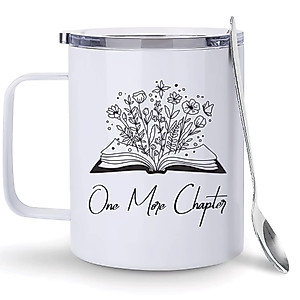 Hyturtle Book Gifts For Book Lovers 12oz Insulated Stainless Steel Mug With Lid & Spoon - Book Gifts For Women - Birthday Christmas Gifts For Book Lovers Librarian - Coffee Tea White Mug