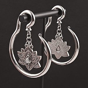 DOEARKO 2PCS Flores Dangle Ear Weights for Stretched Ears Gauges Ear Plugs Hook Body Piercing Tunnels 316 Stainless Steel Hypoallergenic Body Jewelry (4mm(6G), Silver)