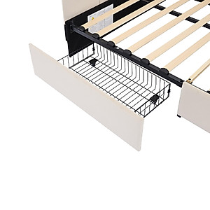 Nahenduo Twin Size Velvet Daybed with 2 Storage Drawers, Upholstered Corner Bed Frame with Arch-Shaped Headboard for Kids Girls and Boys, No Box Spring Needed (White, Twin)