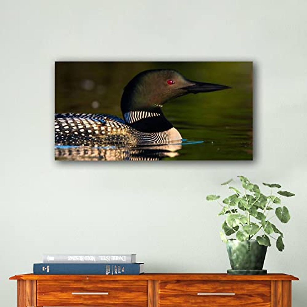 Large Wall Art Loon with red glow in eye Painting Poster Print on Canvas Artwork for Living Room Bedroom Stretched and Framed Ready to Hang 20”x40”