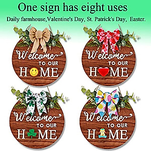 Interchangeable Welcome Home Sign Front Door Wreath Outdoor Decorations,Farmhouse Rustic Wall Hanging Seasons Wreaths Decor for Spring Summer Fall Winter Holiday 4th of July Halloween Christmas