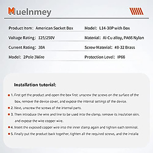 Muelnmey 30Amp Power Inlet Box,NEMA L14-30P 125/250Volt 7500W Inlet Generator Plug Outdoor dustproof and Weatherproof For Electric Vehicles, generators, Welding Machines, etc.ETL Listed
