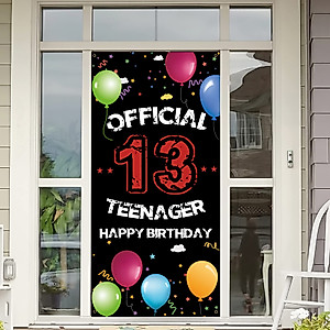 HTDZZI Official Teenager 13th Birthday Door Backdrop Banner, Happy 13th Birthday Decorations for Boys Girls, Black White 13 Year Old Birthday Party Yard Sign Photo Props for Outdoor Indoor, Sturdy