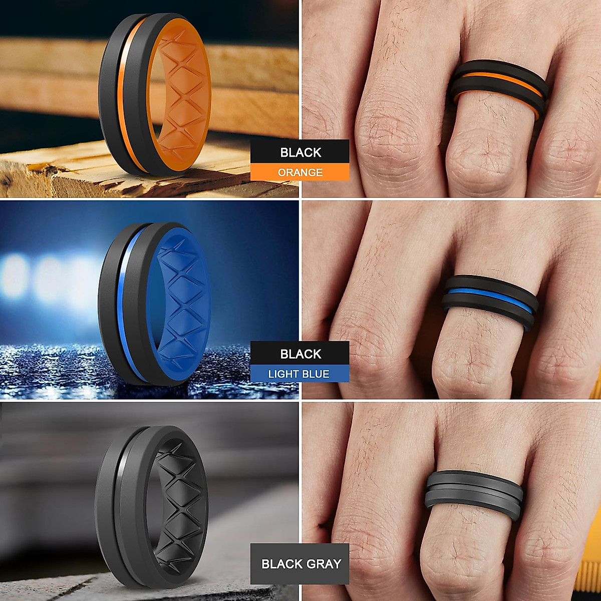 Egnaro Silicone Ring Men 1/4/6 Multipack Breathable Mens Silicone Rubber Bands Wedding Rings for Men Engagement Bands - 8mm Width 2mm Thickness…