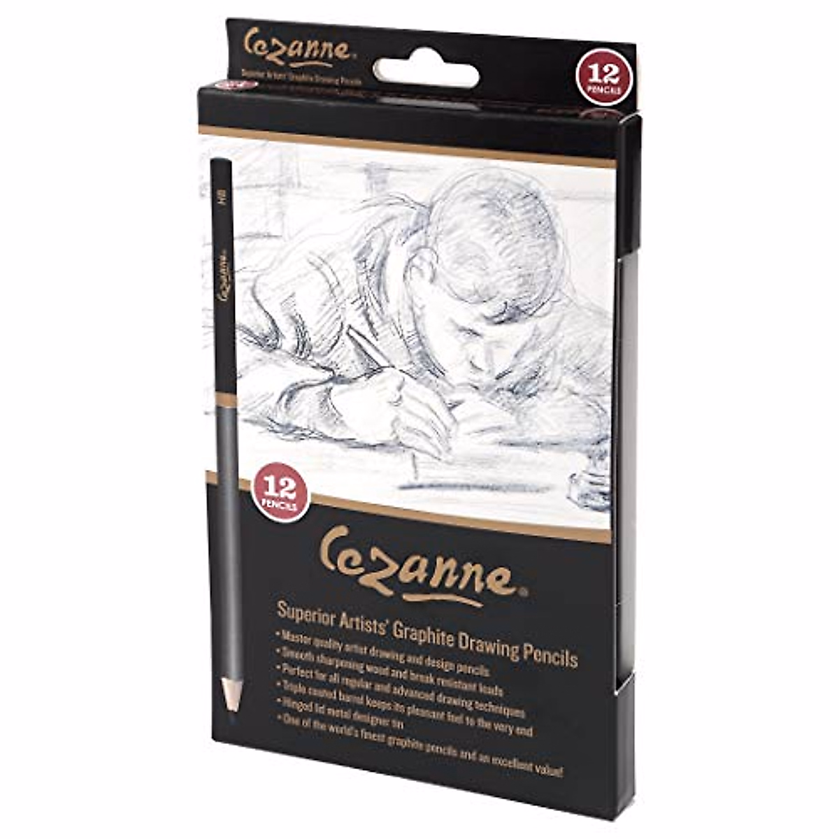 Cezanne Graphite Artist Drawing Pencil Set of 12 Professional Quality for Sketching & Shading, Break Resistant Pre-sharpened Leads, Triple Coated Matte Finished Wood-cased Barrel, Travel Storage Tin