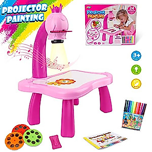 KETIEE Drawing Projector Table for Kids, Trace and Draw Projector Toy Set, Art Projector Painting Table Board Toy with Light & Music, Educational Drawing Toys for Toddler Boys Girls Age 3+ (Pink)