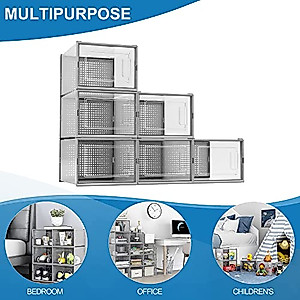 QualiapeX X-Large Long Shoe Boxes Clear Plastic Stackable, Shoe Storage Organizer, Sneaker Storage Containers, Suitable for All Shoes like High Heels & Martin Boots, Grey 6 Pack