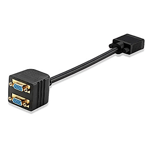 mxtechnic VGA Splitter Cable 1 Male to 2 Female Adapter Monitor Y Splitter Cable 25cm Black Can't Connect Two at The Same time (1Pack)