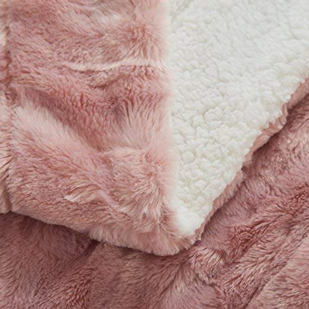 Tache 50x60 Faux Fur Blush Light Dusty Rose Gold Pink Super Soft Warm Throw Blanket