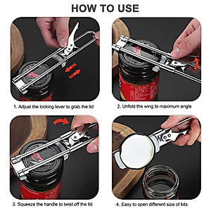 Warncode Jar Opener - 2023 NEW Adjustable Multifunctional Stainless Steel Can Opener, Jar Opener for Weak Hands,Longer Handheld Bottle Opener for Any-Size lids (7.7 in,1PC)