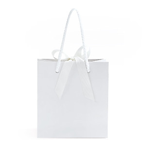 SHYRABBIT 10pcs White Gift Bags with Handles,7.9x3.1x9.1Inch Cosmetics Paper Bags,Gift Bags,White gift bags with Bow,Christmas Gift Bags, shopping Paper bags
