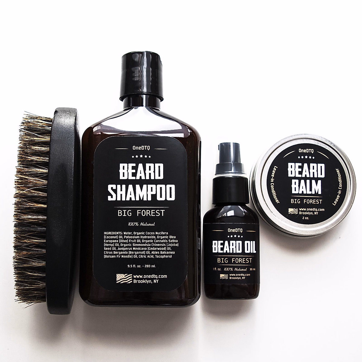 Big Forest Beard Treatment Kit - Shampoo 9 oz - Oil 1 oz - Beard Balm 2 oz - Brush - Wood Scent - 100% Natural and Organic Beard Growth Care Products in Premium Gift Box