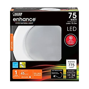 Feit Electric 4 inch LED Recessed Lighting Retrofit Downlight - Pre-Mounted Trim - Standard Base Adapter - 3000K Bright White - Dimmable- 75W Equivalent - High Output - 1 Pack - LEDR4HO/930CA