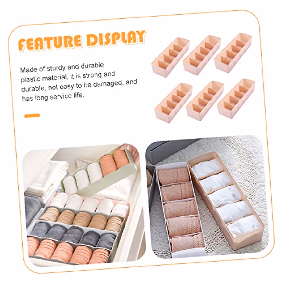 Housoutil 6pcs Storage Box Adjustable Vanity Stool Desktop Drawers Storage Box Plastic Socks Sock Drawer Organizer Scarf Compartment Underwear Box Sock Underwear Drawer Organizer Pink Grid