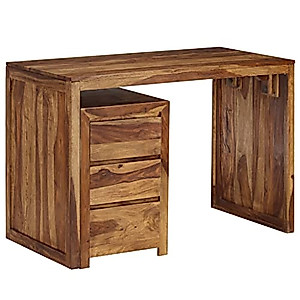 vidaXL Solid Sheesham Wood Writing Table Home Indoor Wooden Farmhouse Rectangular Storage Computer Study Writing Desk Office Furniture